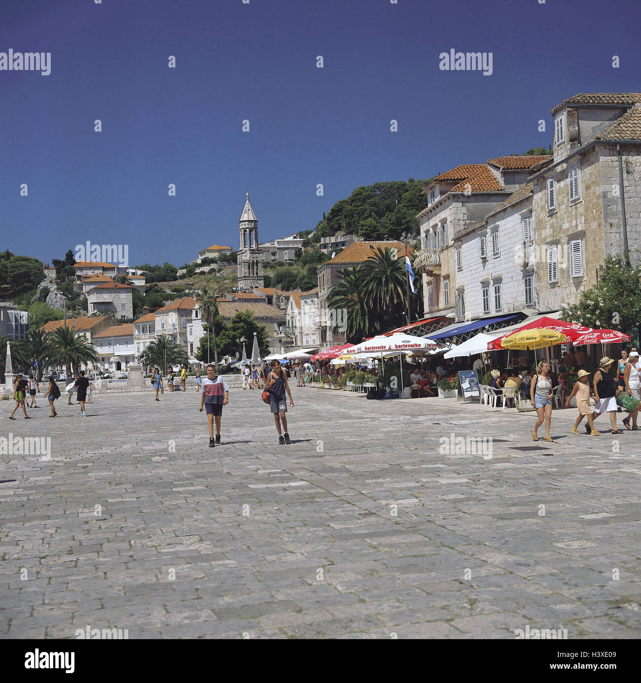 Croatia, island Hvar, town, main square, street cafes, minster Sv ...