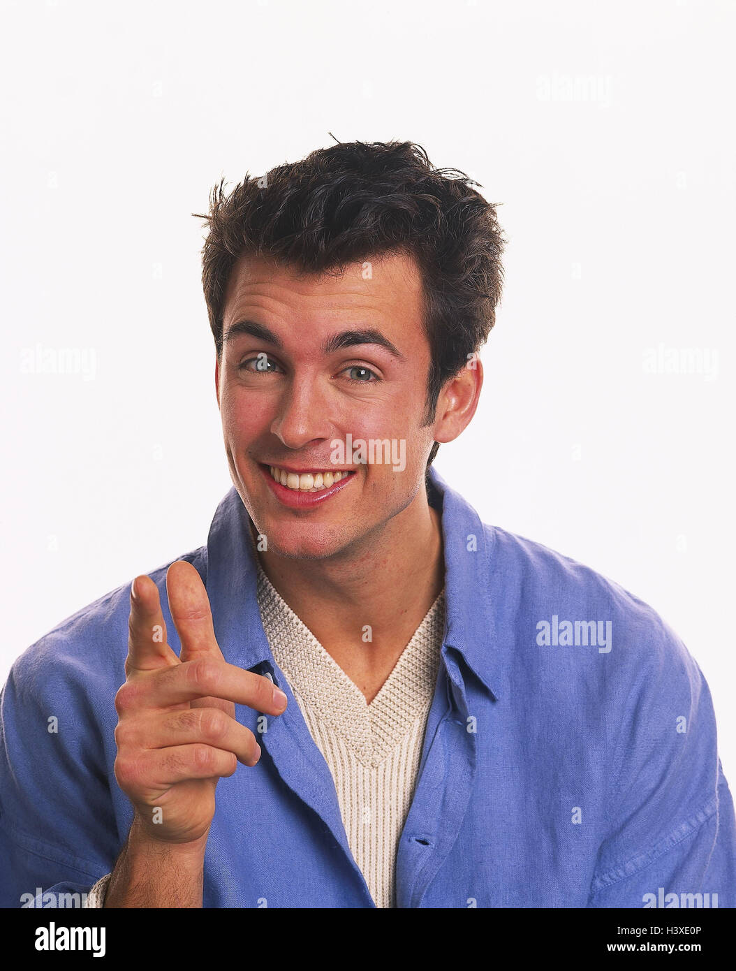 Man, young, laugh, gesture, show, portrait, Men, happy, cheerfully, in ...