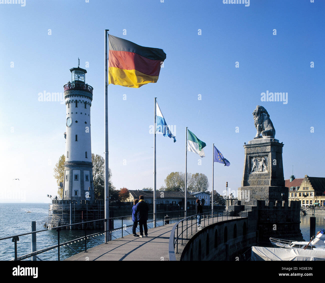 Germany, Lake Constance, Lindau, harbour mole, lighthouse, lion's ...
