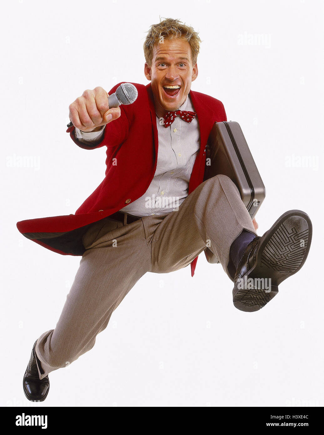 Reporters, briefcases, microphone, interview, gesture, motion, run Men ...