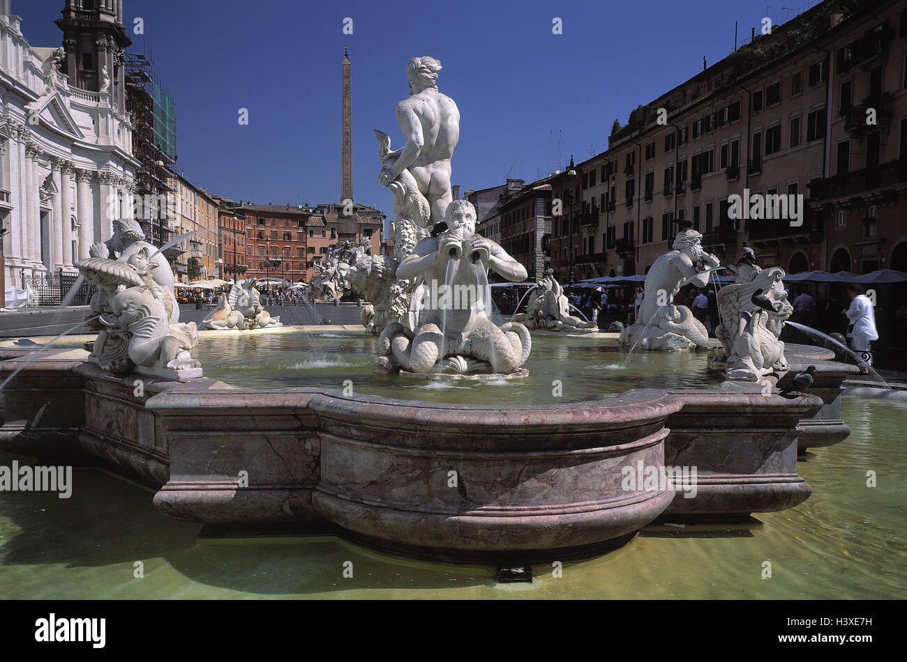 Italy, Rome, Piazza Navona, Tritonenbrunnen, obelisk, well, place of ...