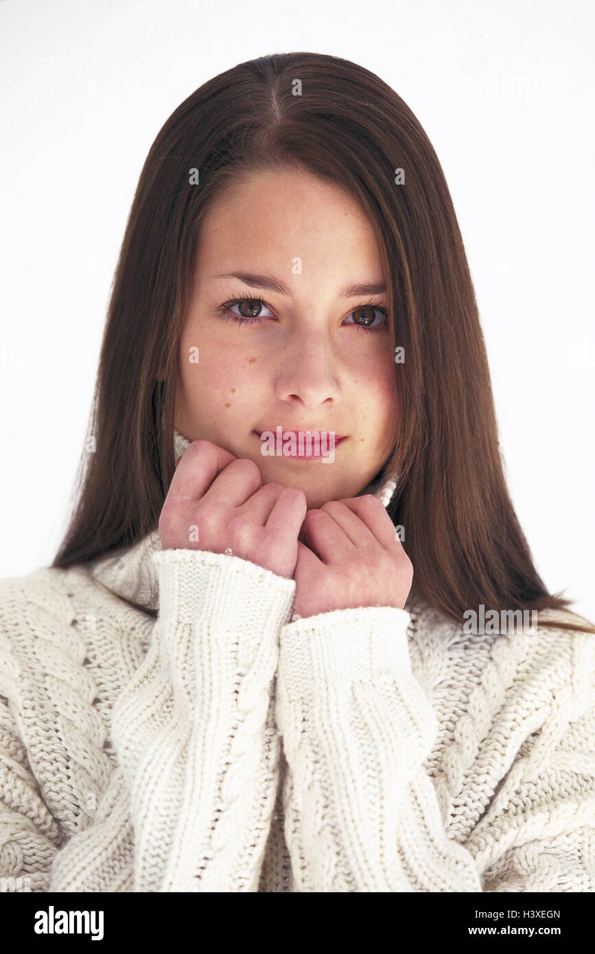 Young Persons Gesture Roll Neck Pullover Portrait Girl 17 Years