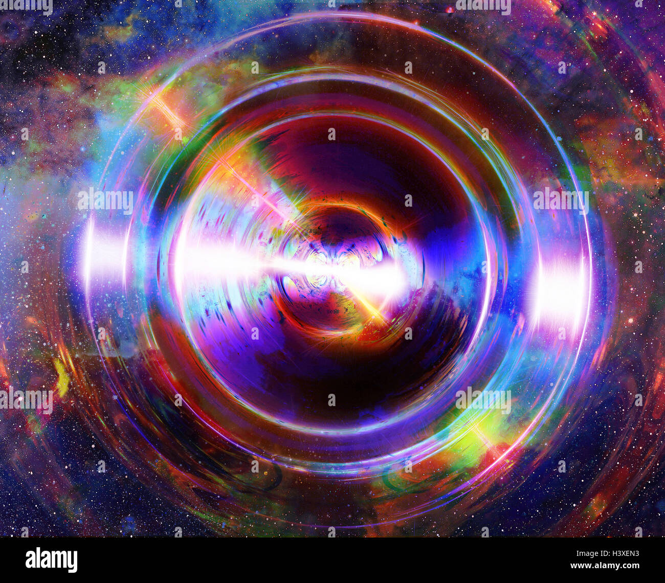 graphic concept of music in space, cosmic sound waves, computer design ...
