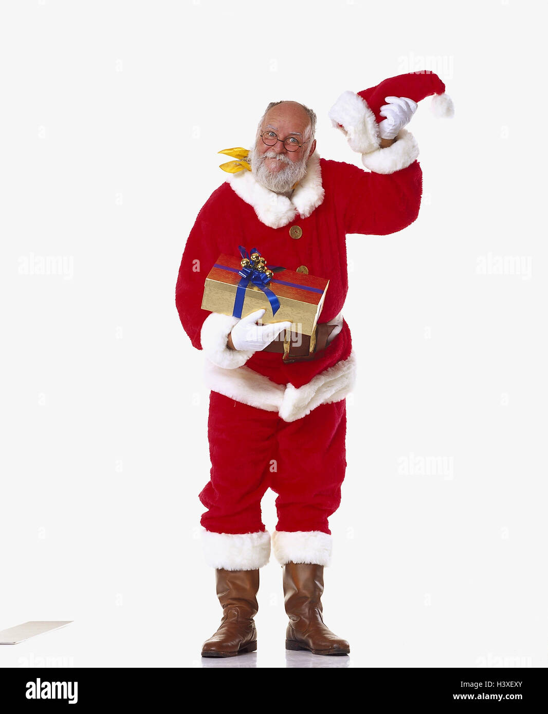 Santa Claus, smile, cap, drag, present inside, studio, cut outs ...