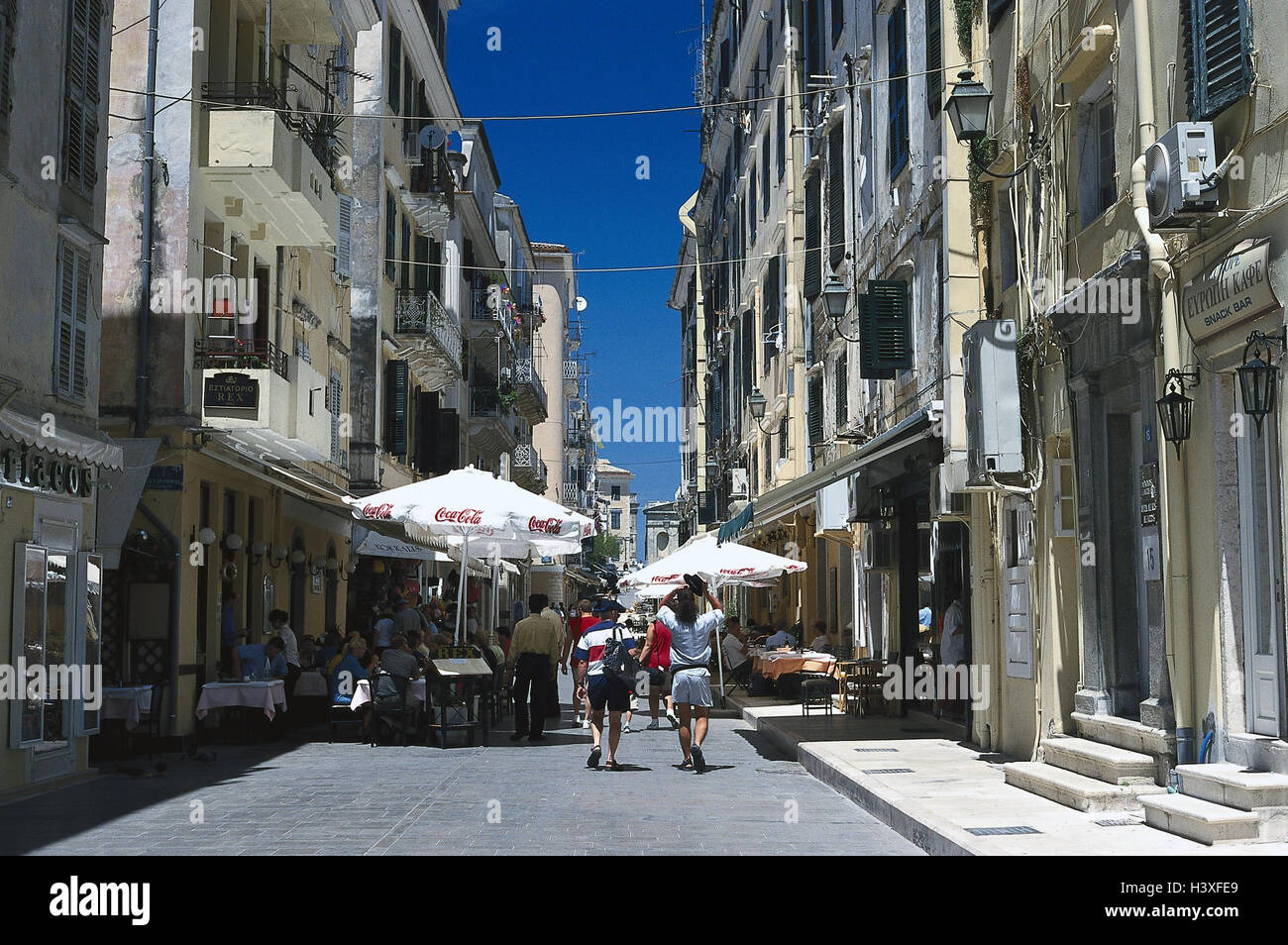 Greece, Corfu town, town view, lane, street cafe, tourist, outside ...
