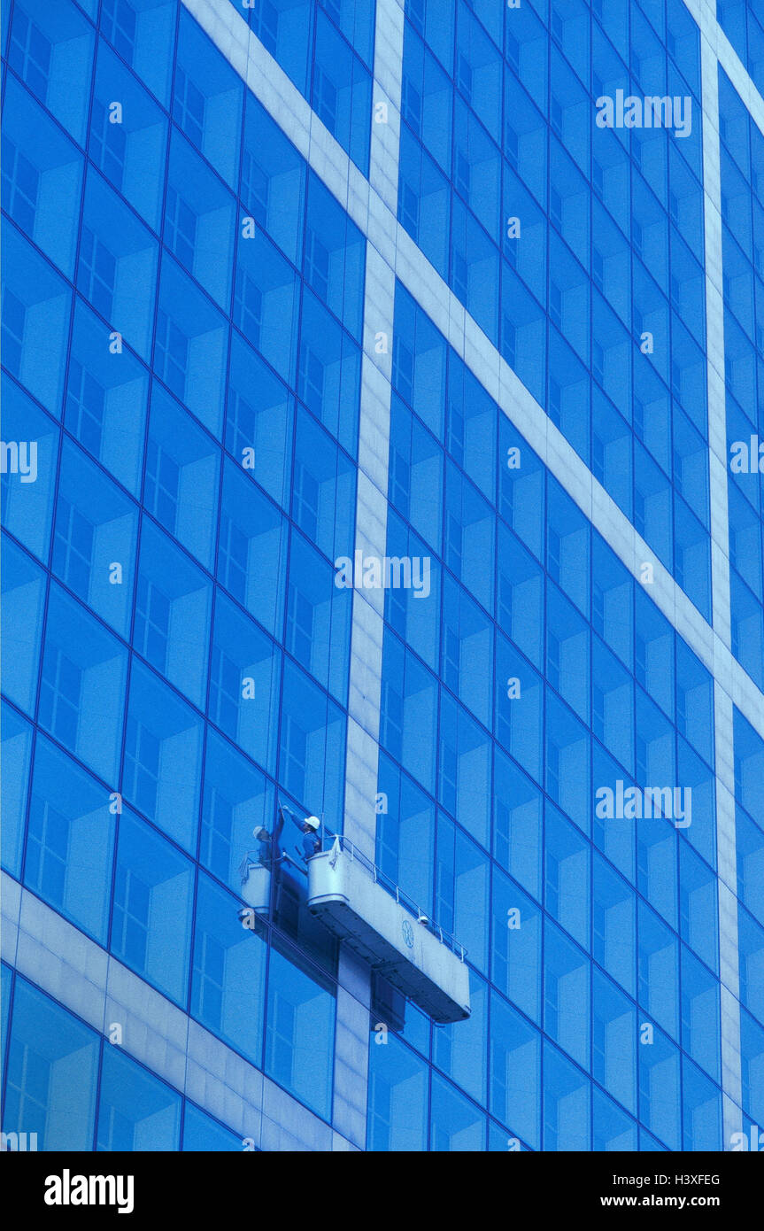 High rise, glass front, window-cleaner, working basket, high rise ...