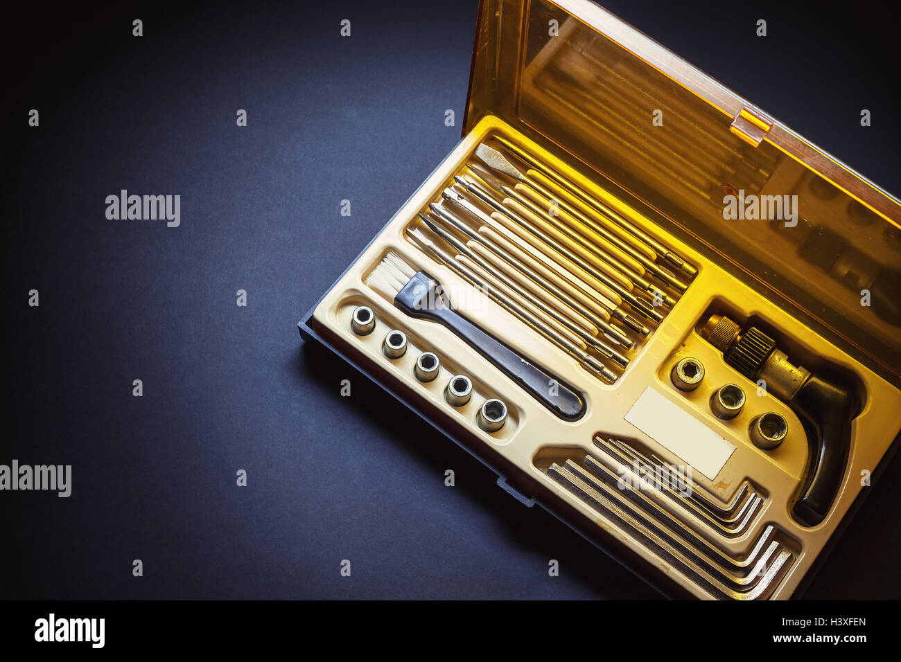 Details of an old kit of allen keys and screwdrivers Stock Photo - Alamy