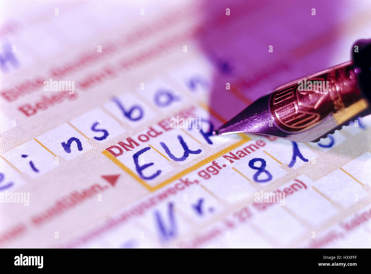 Referral form, fountain pen, entry, currency, euro, detail, bank ...