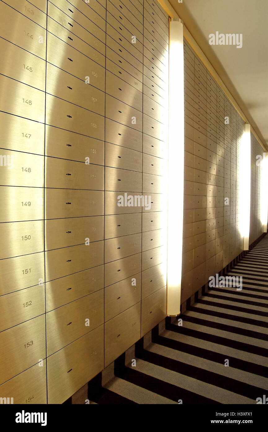 Bank, vault, lockers, Light idea Bank buildings, indoors, interior ...