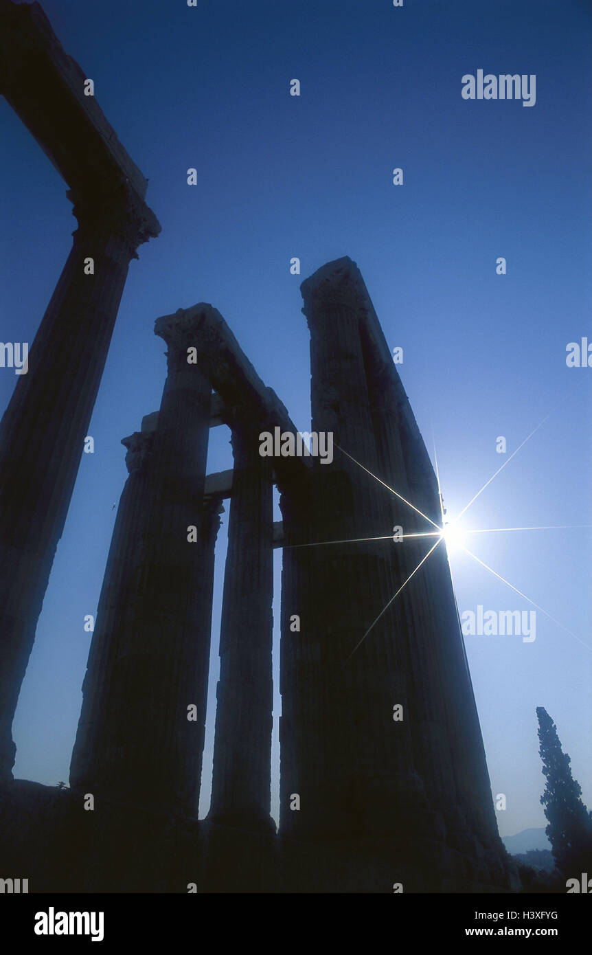 Temple ruin, detail, silhouette, pillars, back light temple, ruin ...