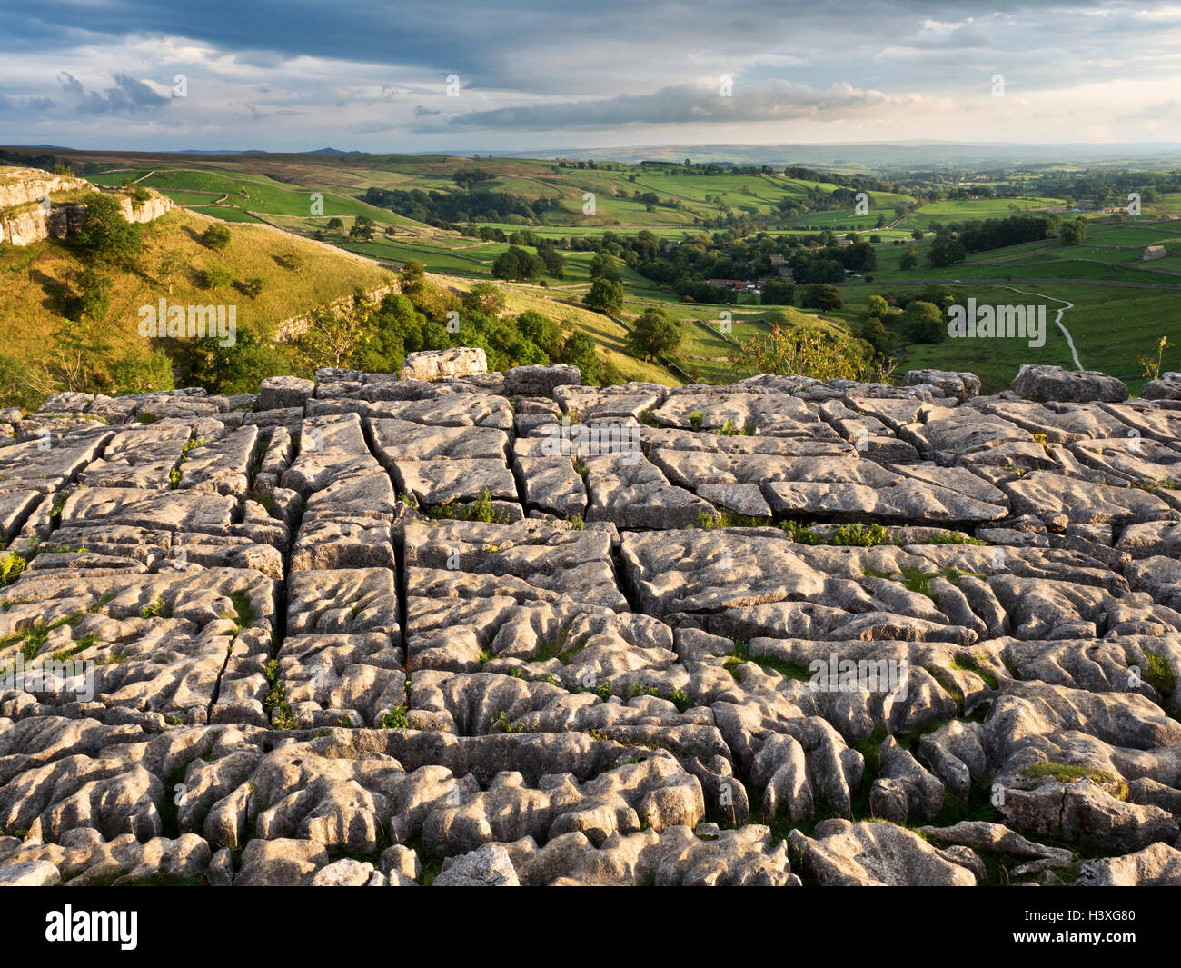 Limestone Pavement at Malham Cove at Sunset Malham Yorkshire Dales ...