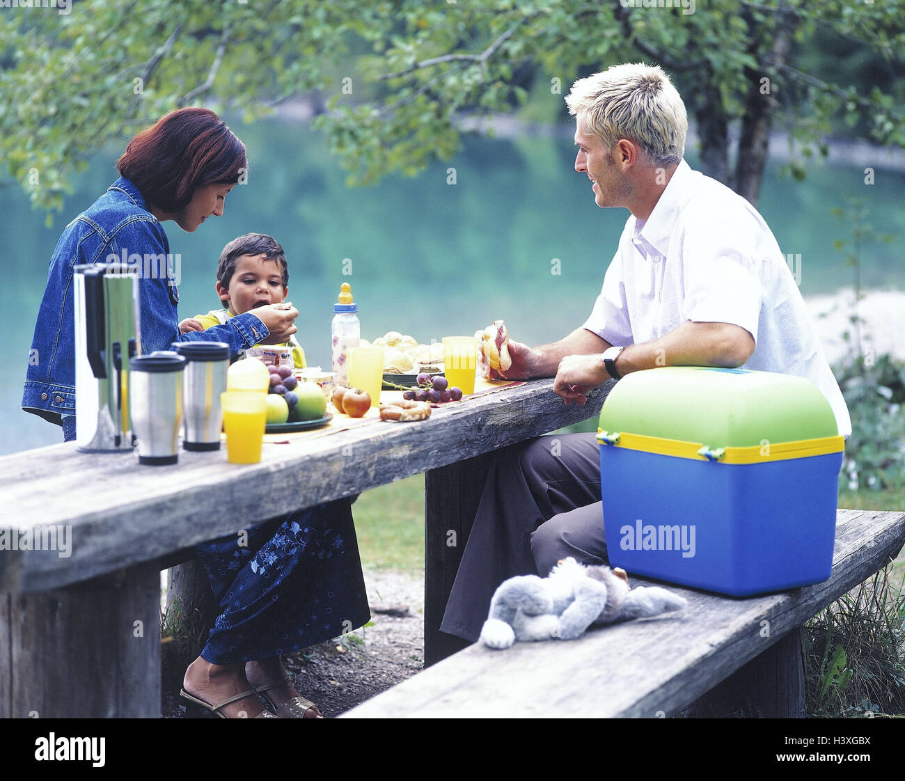 Lake, parents, son, picnic, outside, excursion, enterprise, leisure ...