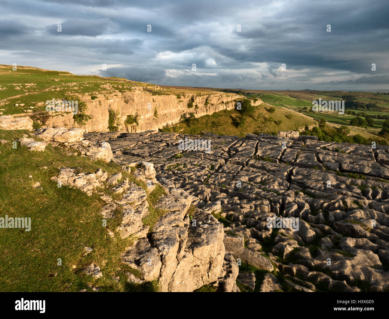 Limestone Pavement at Malham Cove at Sunset Malham Yorkshire Dales ...