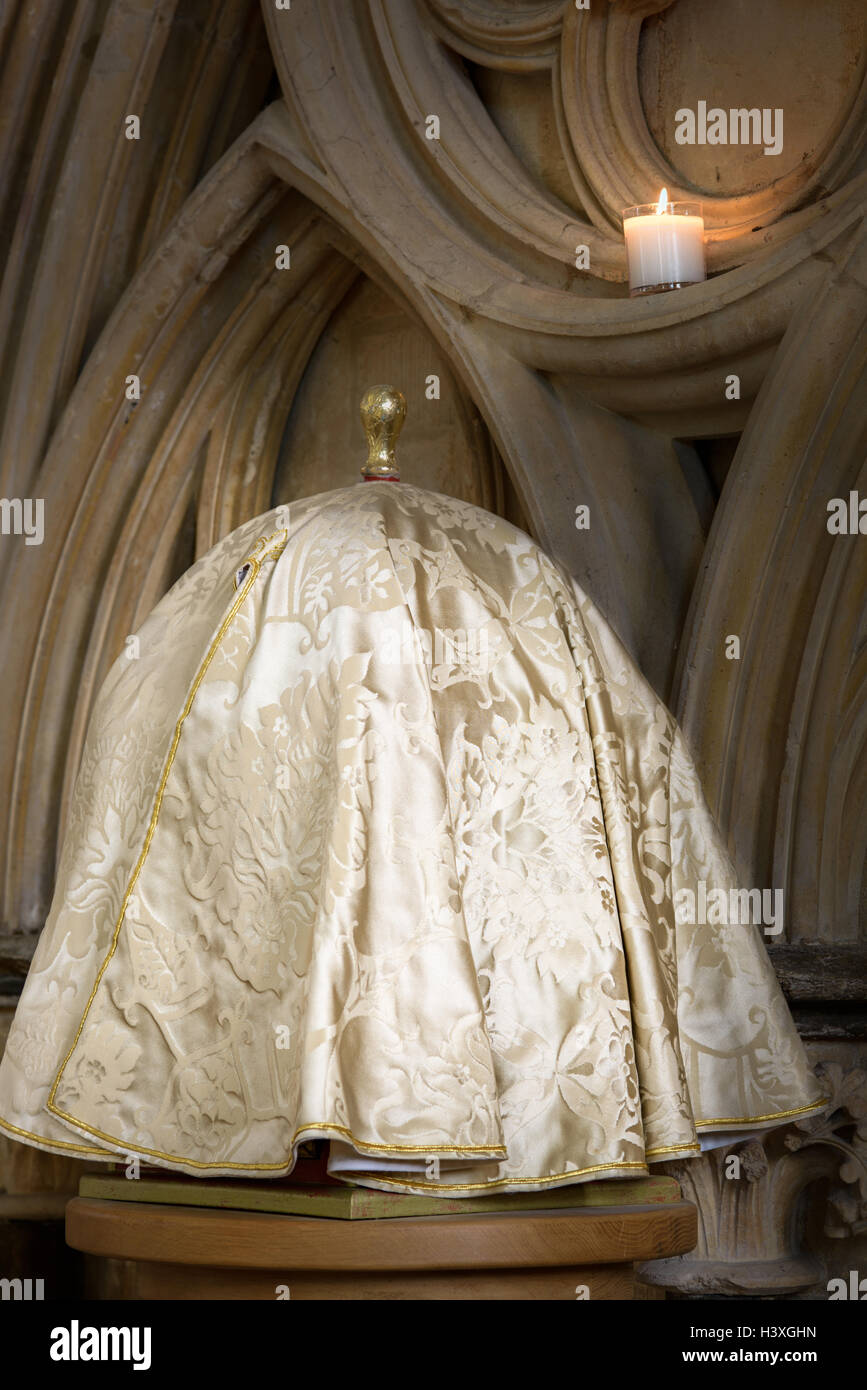 Tabernacle with lit candle in the medieval christian cathedral at ...