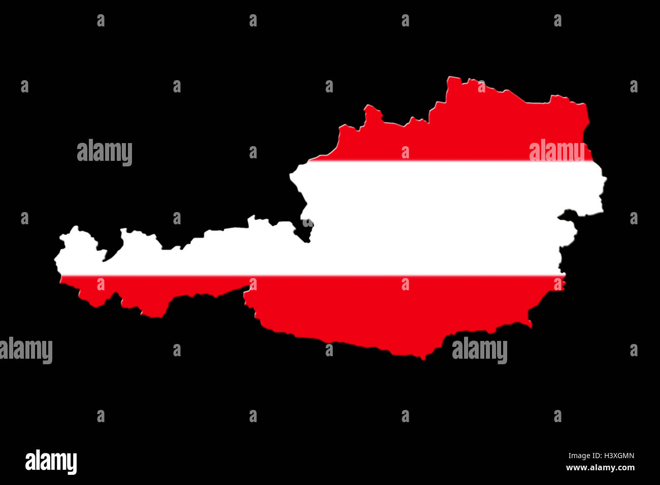 Map of Austria with national flag isolated on black background Stock ...