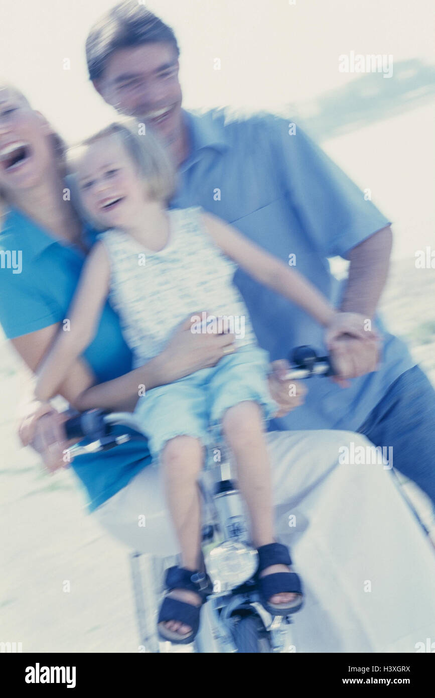 Nut, subsidiary, bicycle, sit, push father, laugh, outside, summer ...