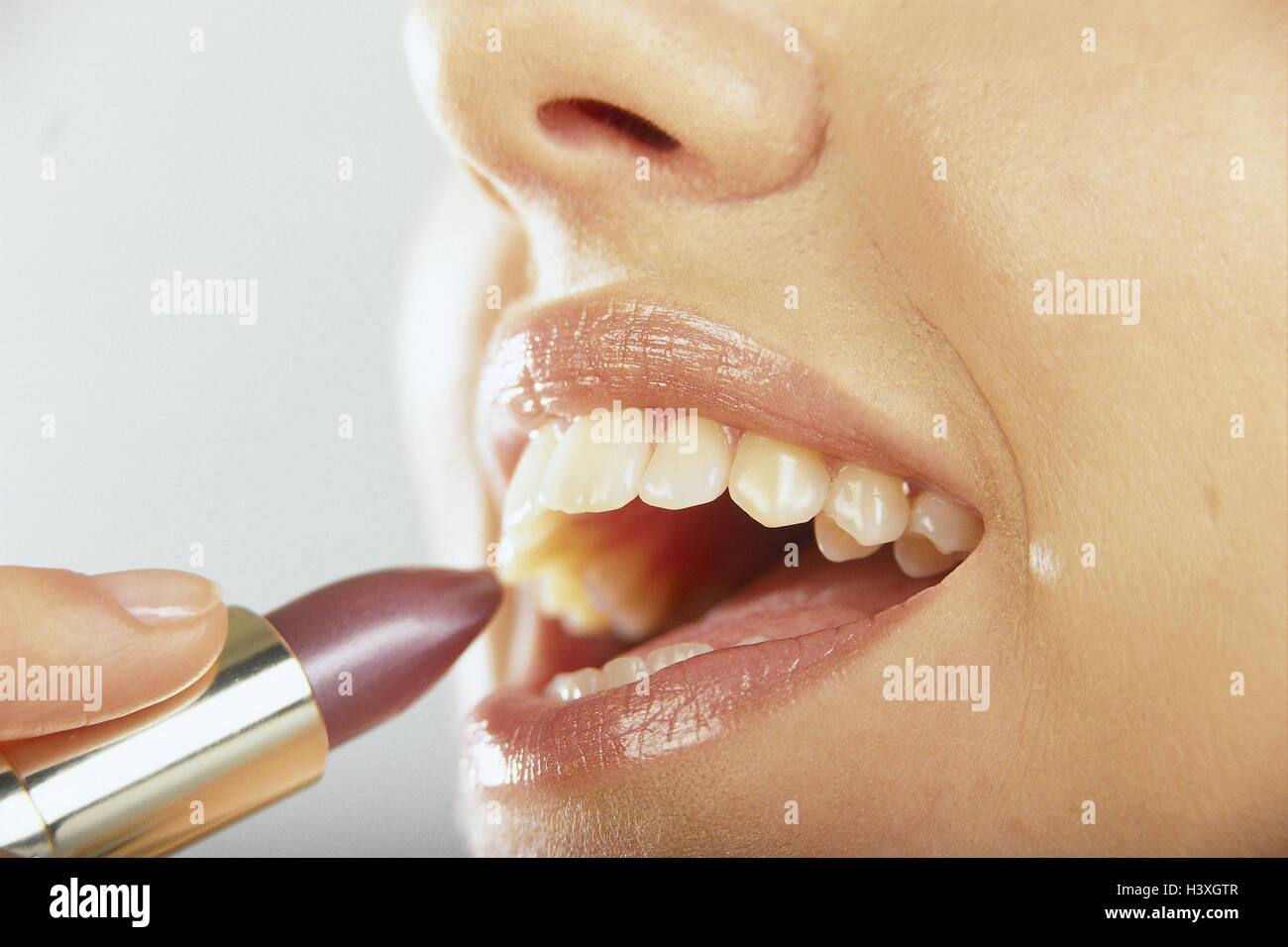 Woman, detail, look, lips, make up inside, young, lipstick, red, apply ...