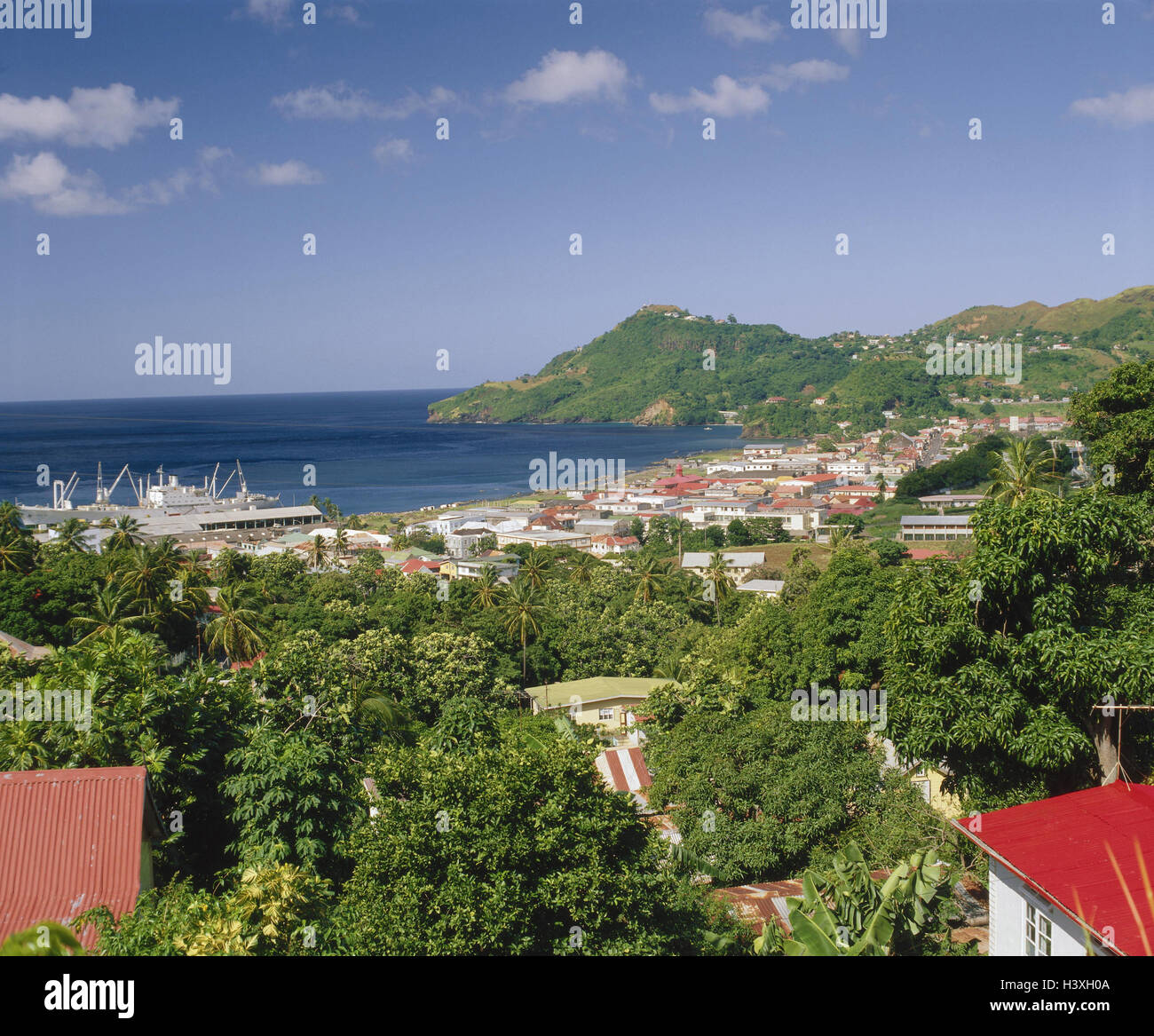 Saint Vincent, Kingstown, town overview, harbour, sea Caribbean, West ...