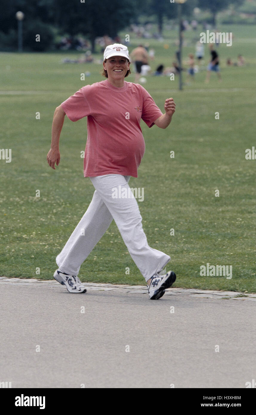 Park, woman, pregnant, Walking pregnant, gestation, locomotion, go ...