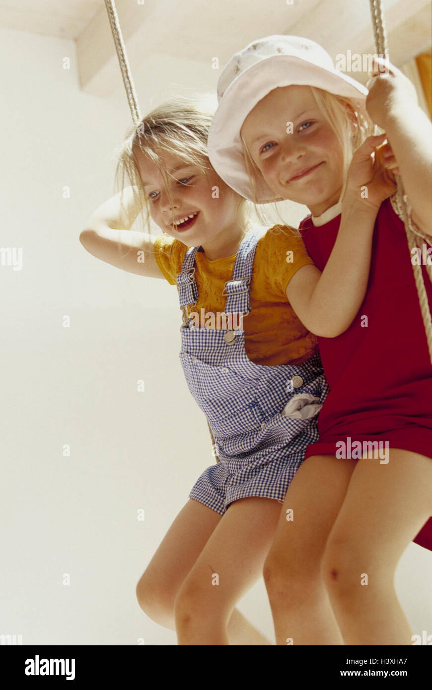 Girls, springboard swing, happy, studio, children, two, friends ...