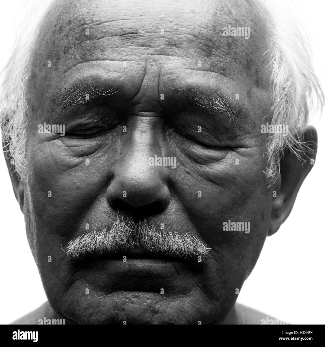 Senior, mustache, eyes, portrait, closed b/w Stock Photo - Alamy