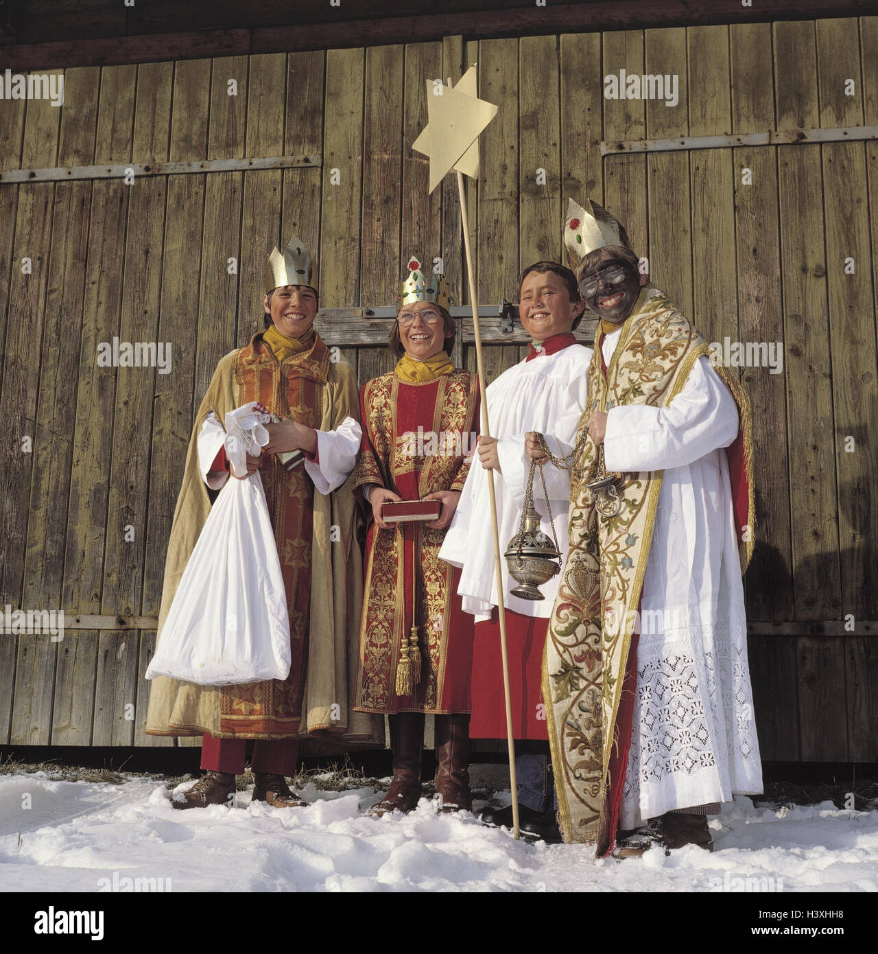 Germany, Swabian Alp, Sigmaringen, Sternsinger, Wise Men, young persons ...