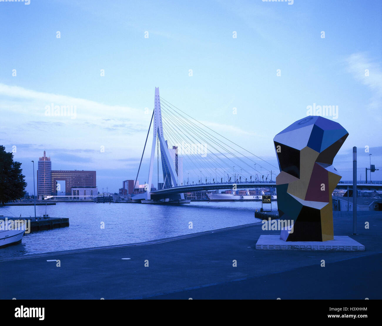 The Netherlands, Rotterdam, town view, the Meuse, promenade, sculpture ...