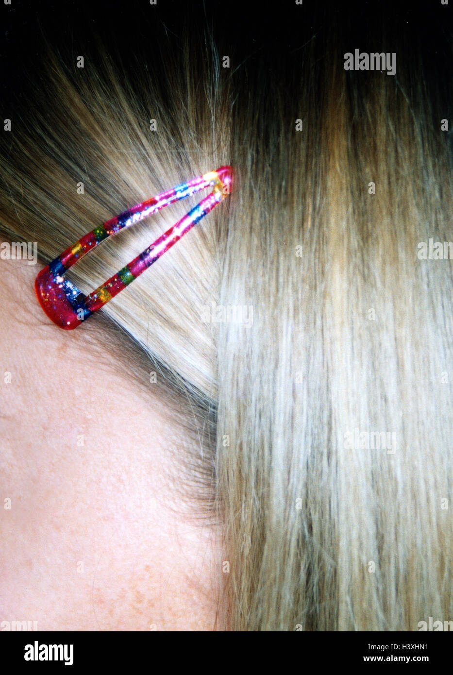 Woman, blond, strand hair, hair clamp, close up, long-haired, hairs ...