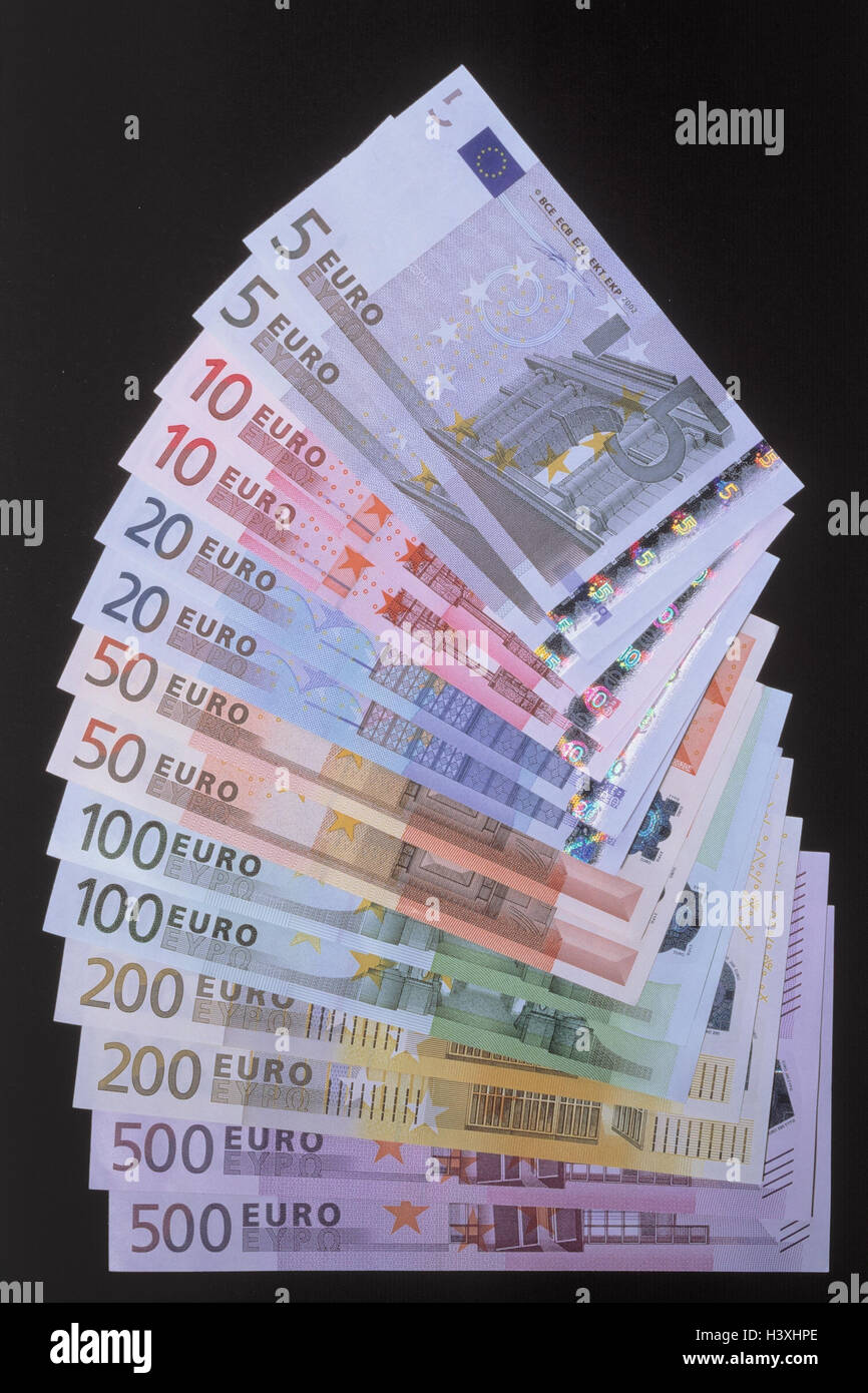 Bank notes, euro, differently, Still life, product photography, money ...