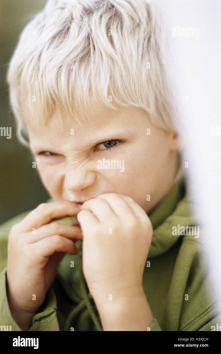 Child, boy, blond, defiantly, portrait, childhood, facial play ...