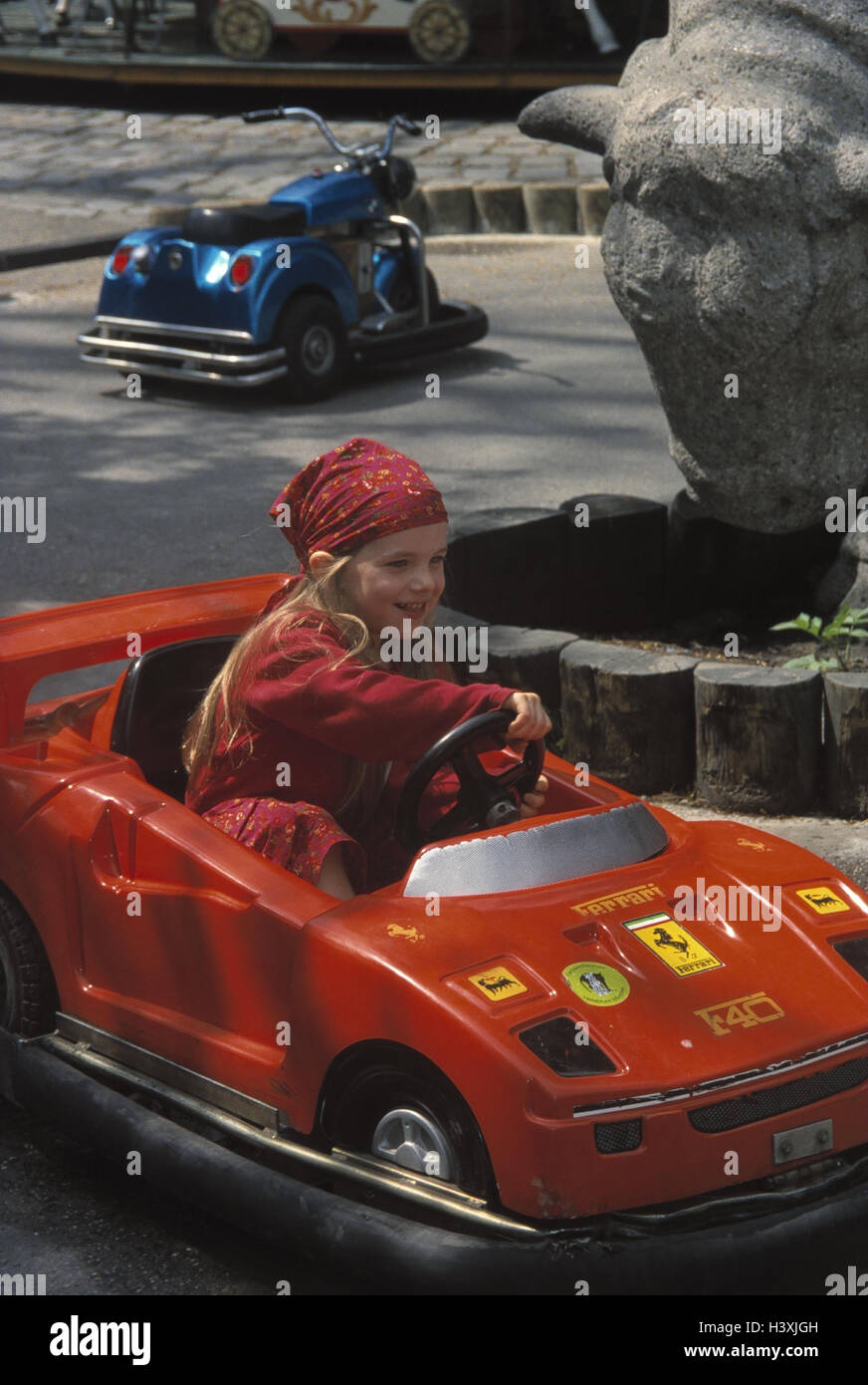 Girls, electric car, go, outside, pavement, space, trajectory, child ...