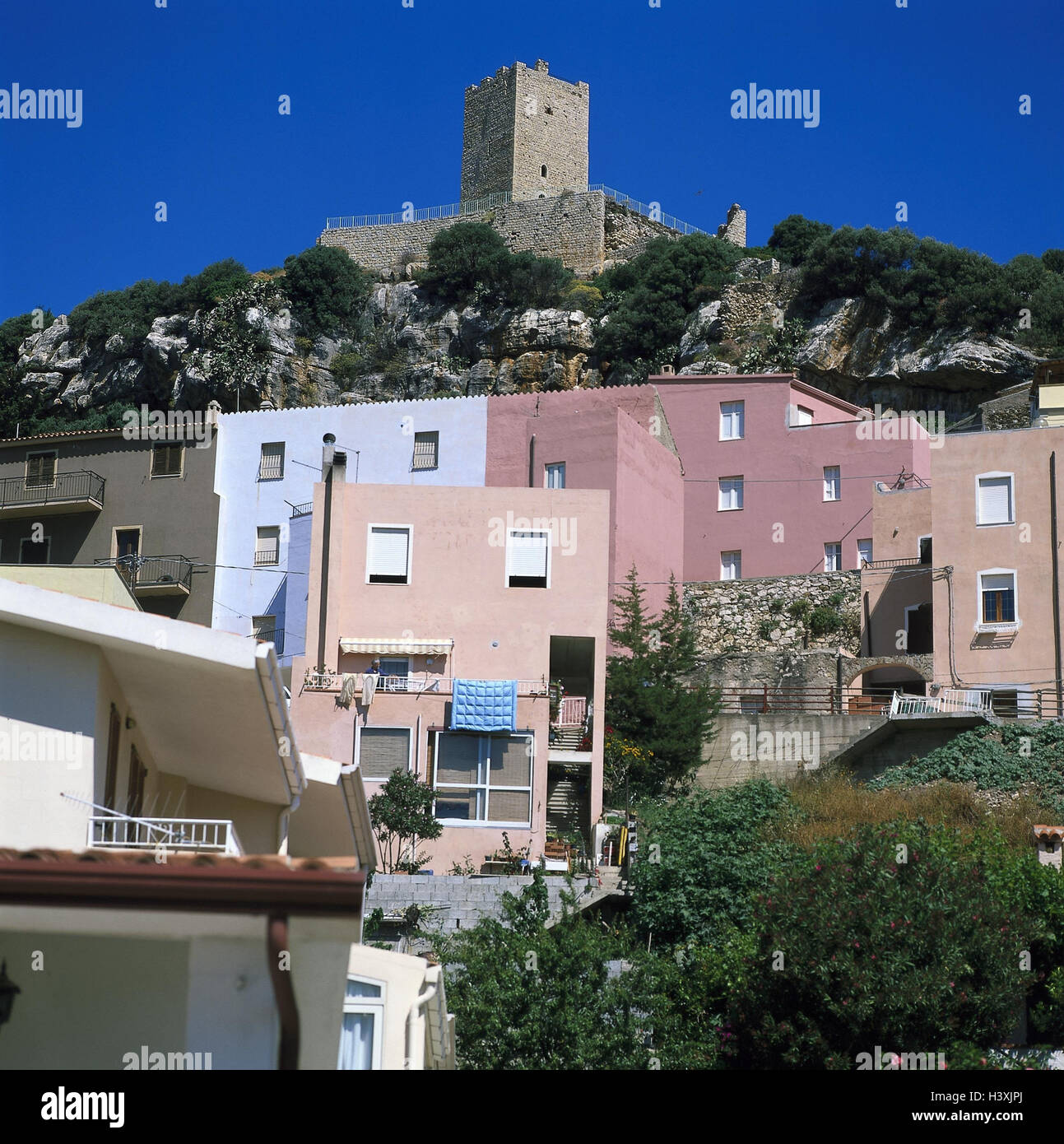 Italy, Sardinia, province Nuoro, Posada, local view, Castello dell Fava ...