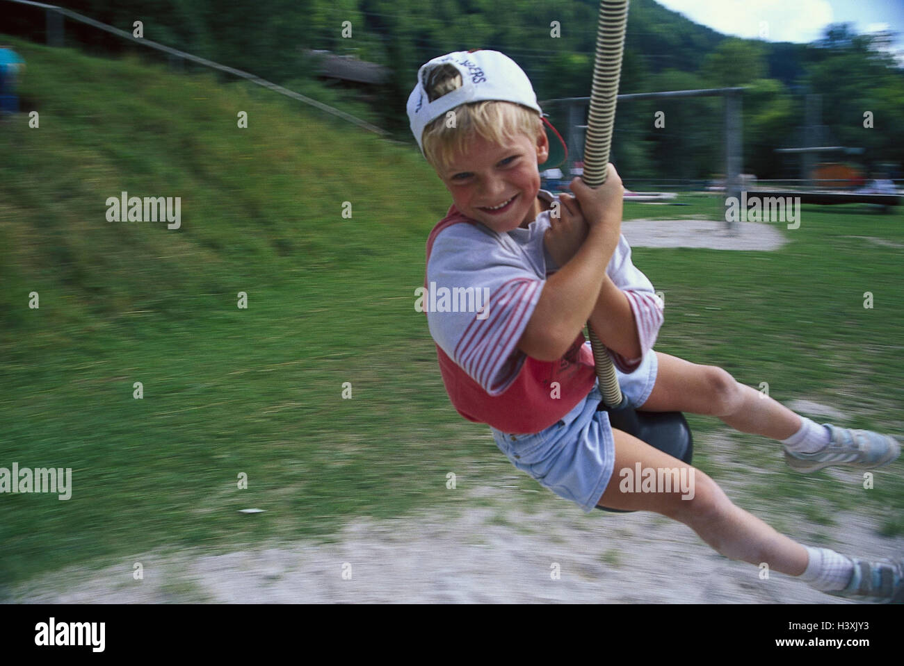 Playground, boy, cable car, play, happy, helped to pull, swing, child ...