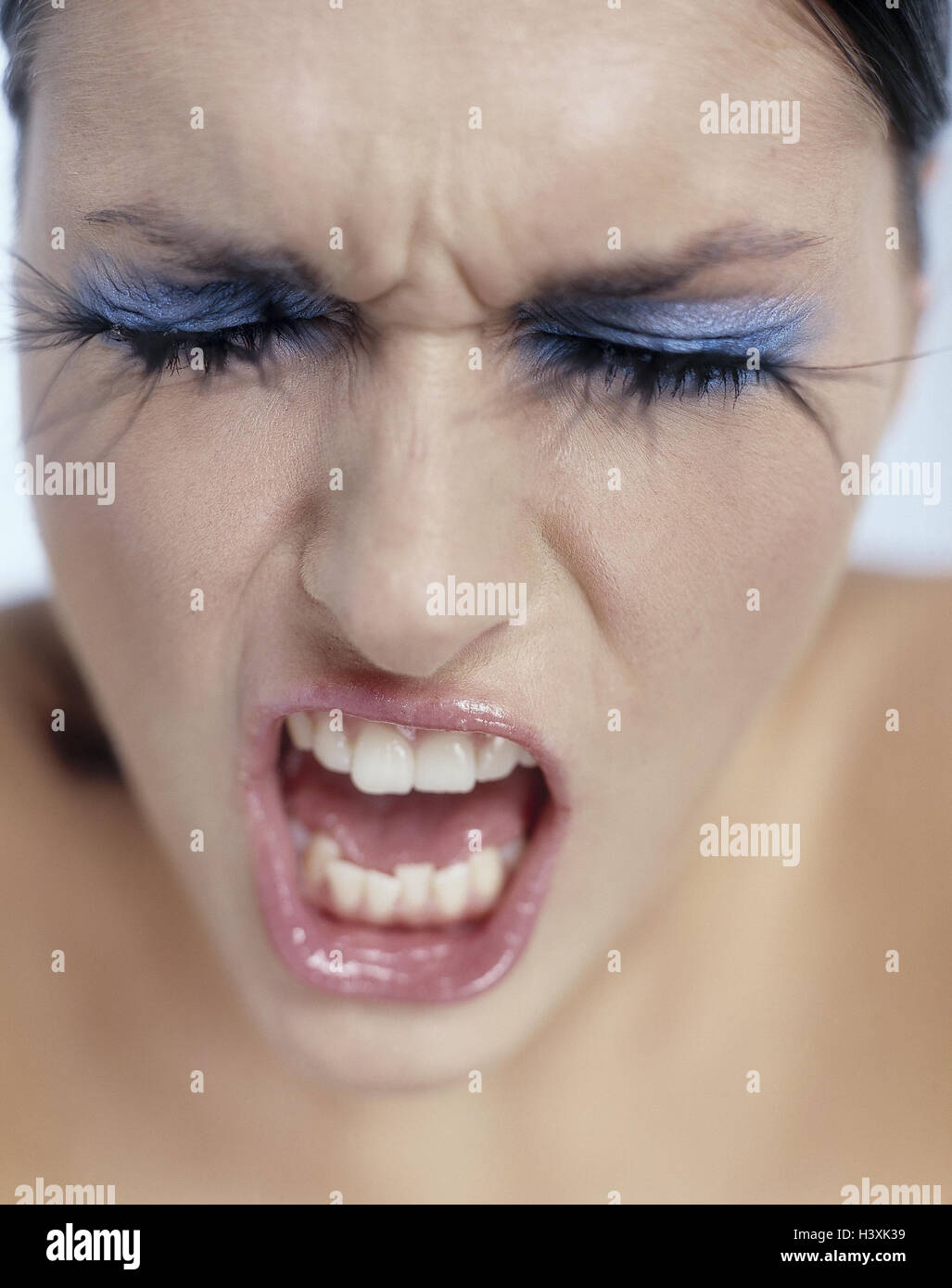 Woman, young, ocular make-up, extravagant, eyelashes, facial play ...