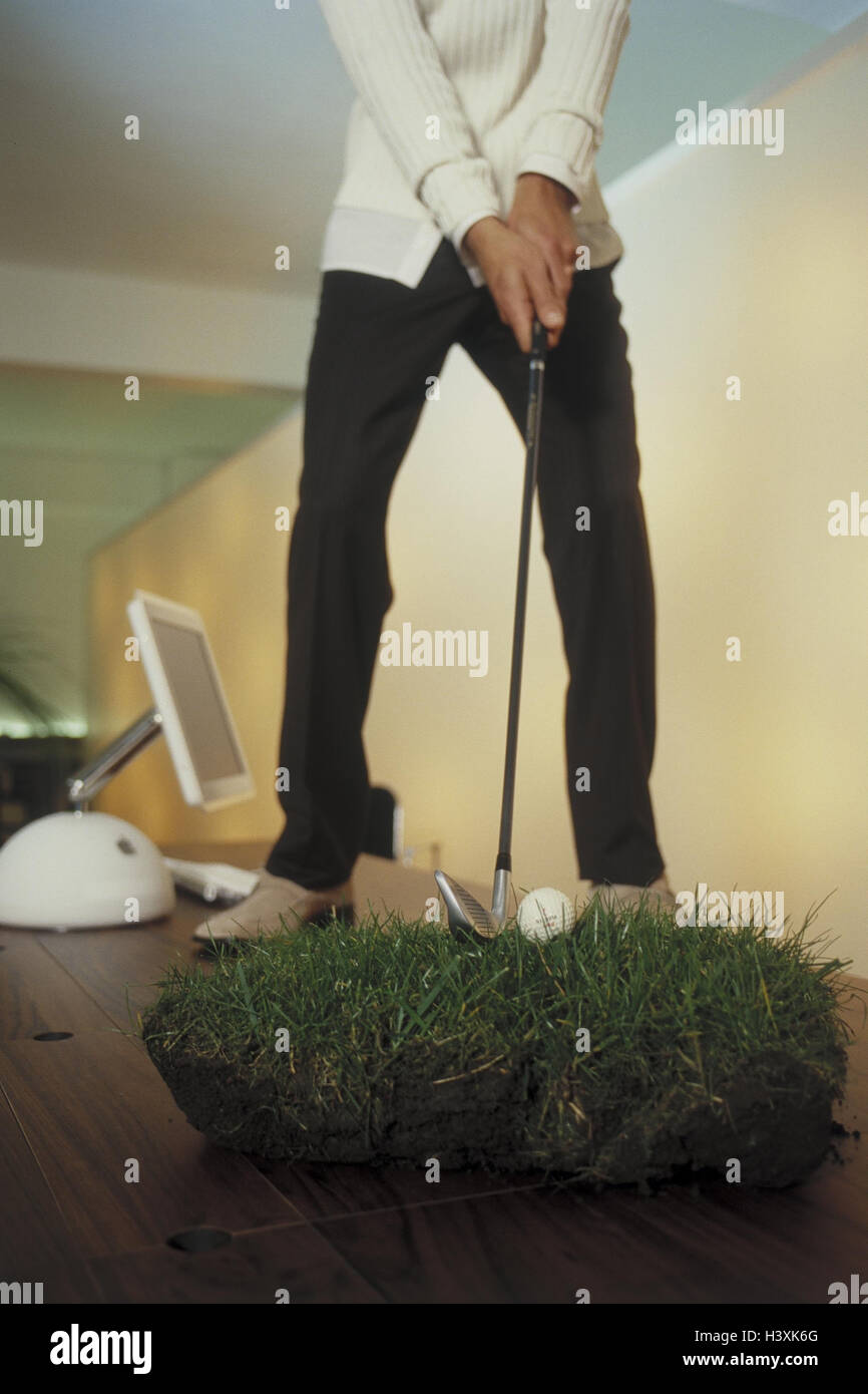 Office, desk, manager, golf play, detail, inside, workplace, man, young ...