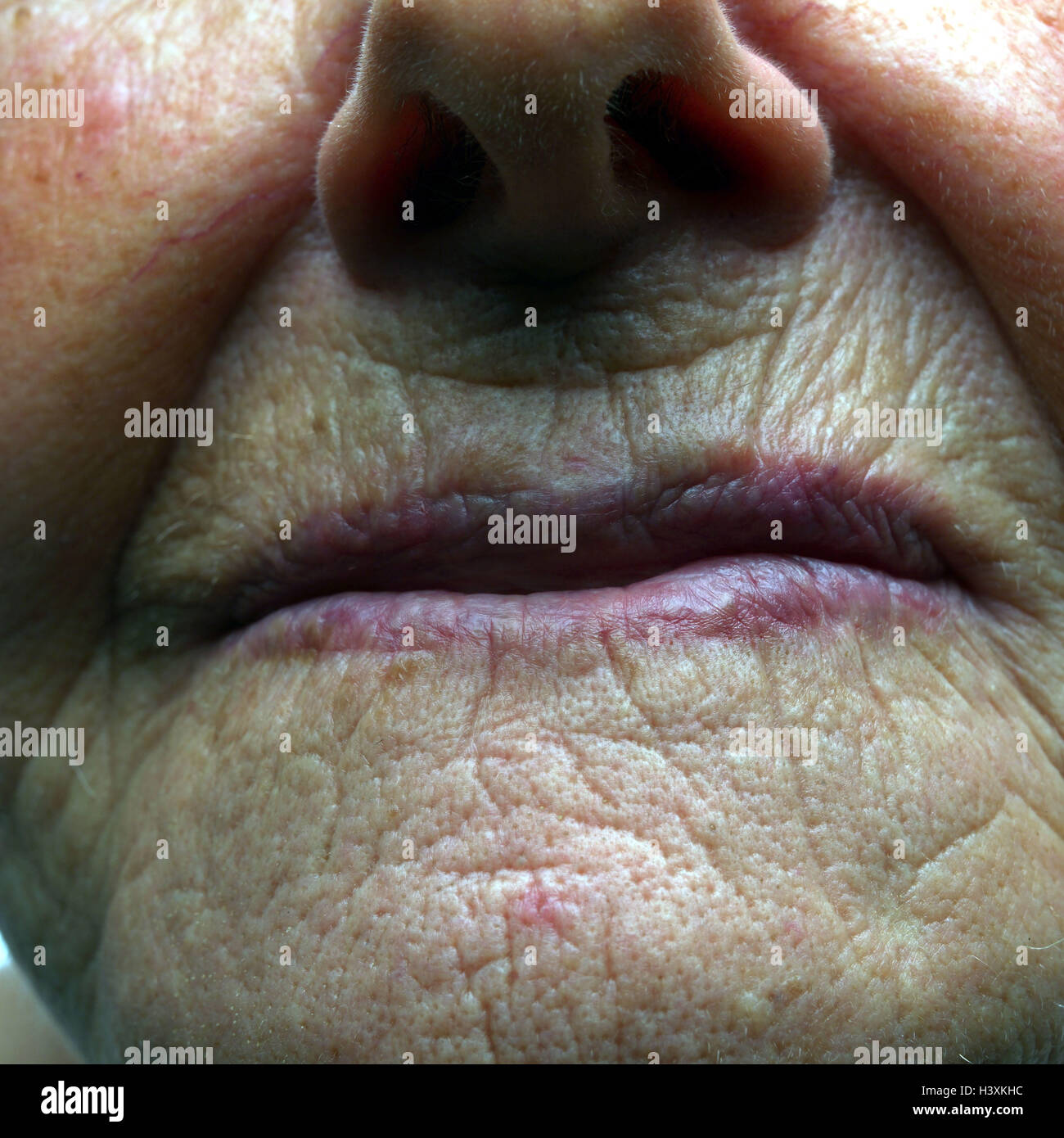 Senior, look, detail, area around the mouth, folds, close up, woman ...