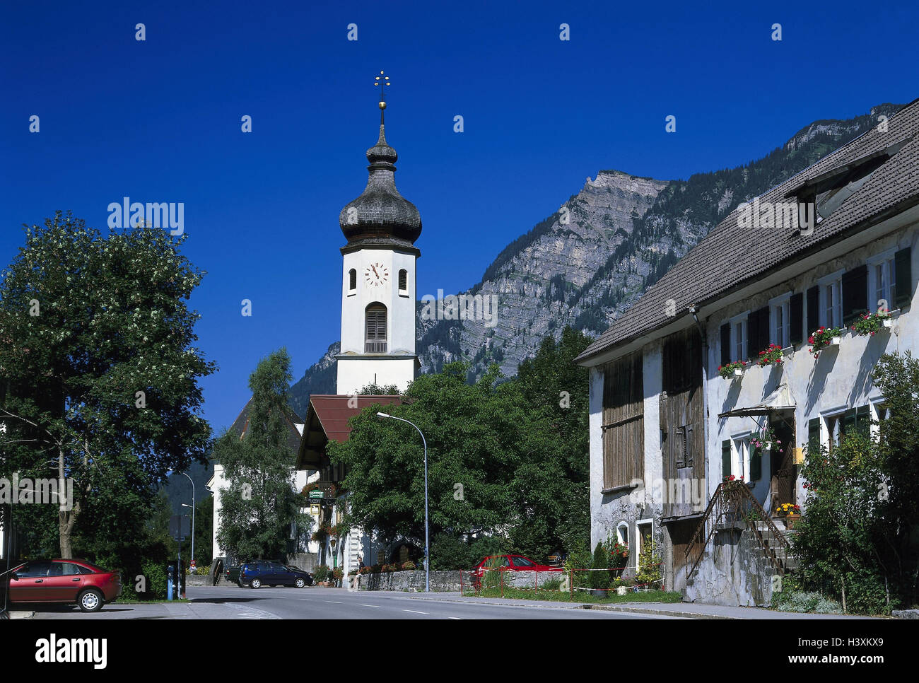 Austria, Vorarlberg, cloister valley, Braz, local view, church, Europe ...