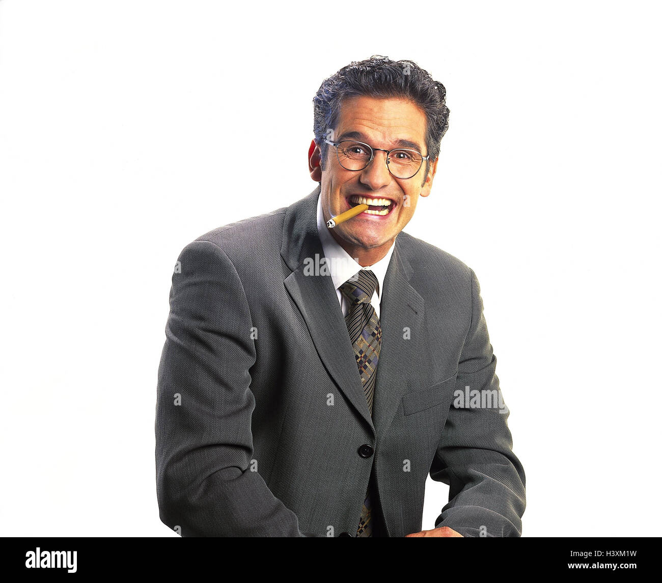 Man, glasses, suit, cigar, smile, smoke, half portrait, Men, studio ...