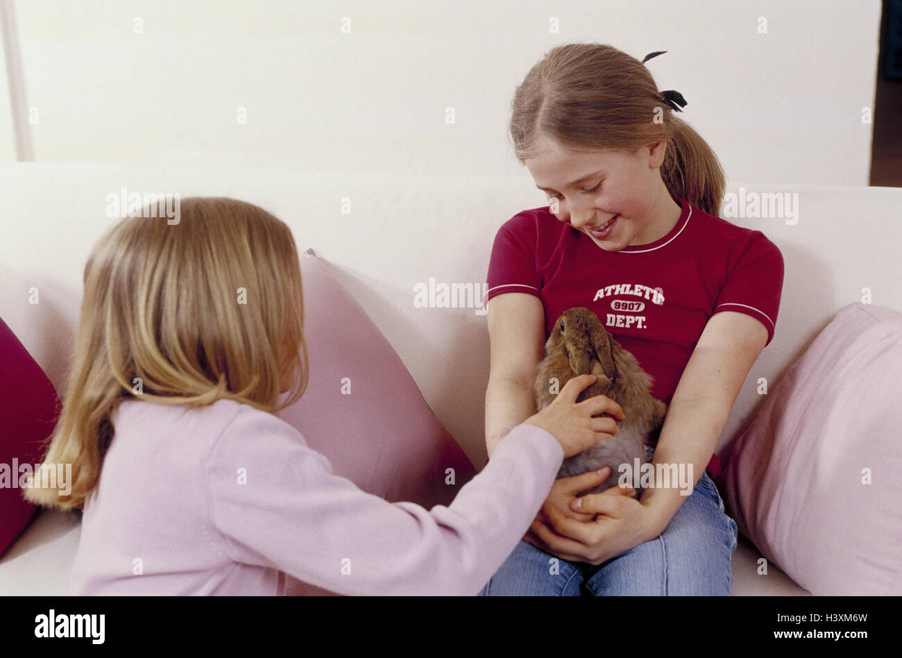 Children, girls, rabbits, stroke childhood, friends, friendship, "bunny ...