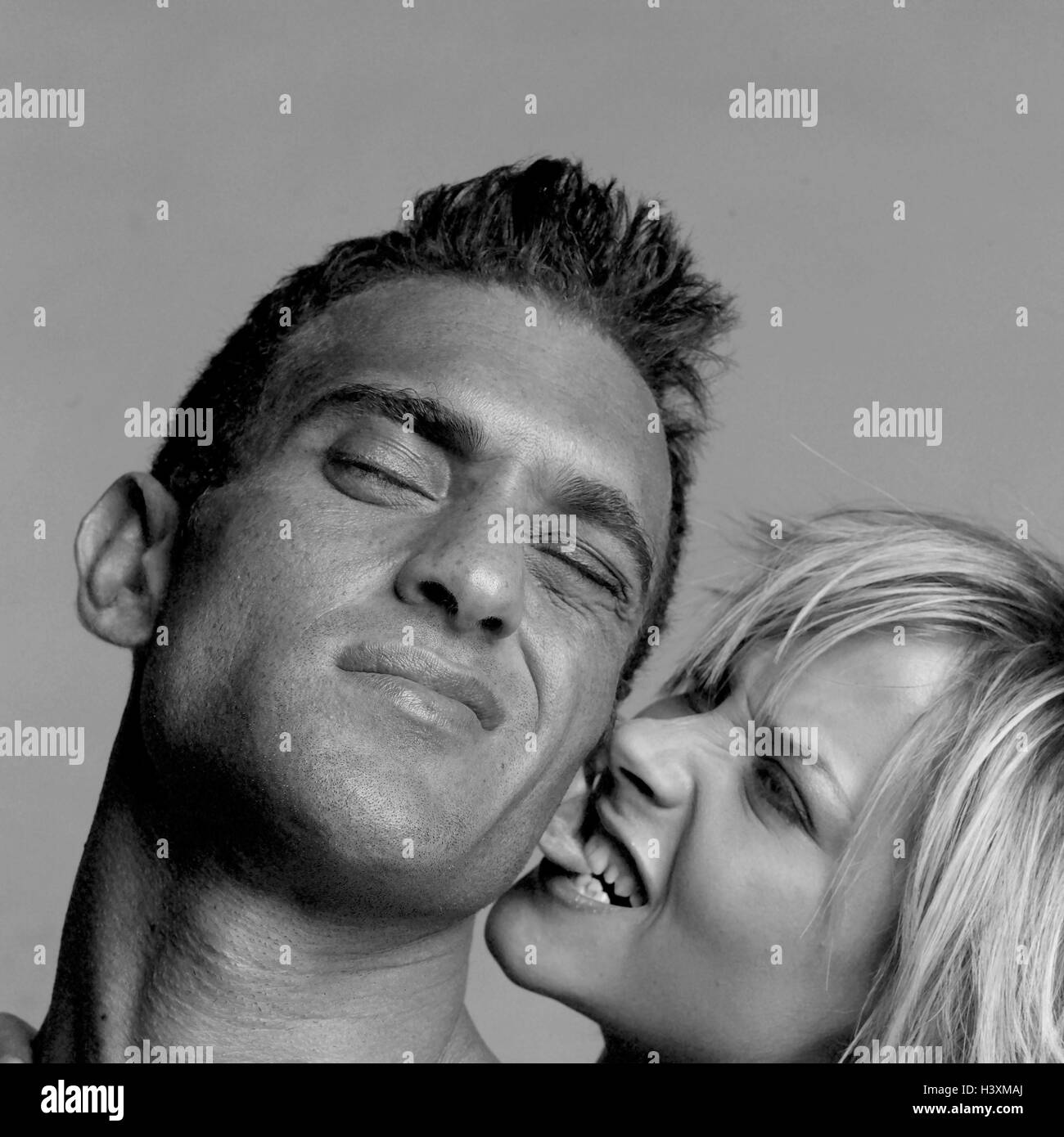 Couple, caress, ear, facial play, portrait, b/w, model released, very ...
