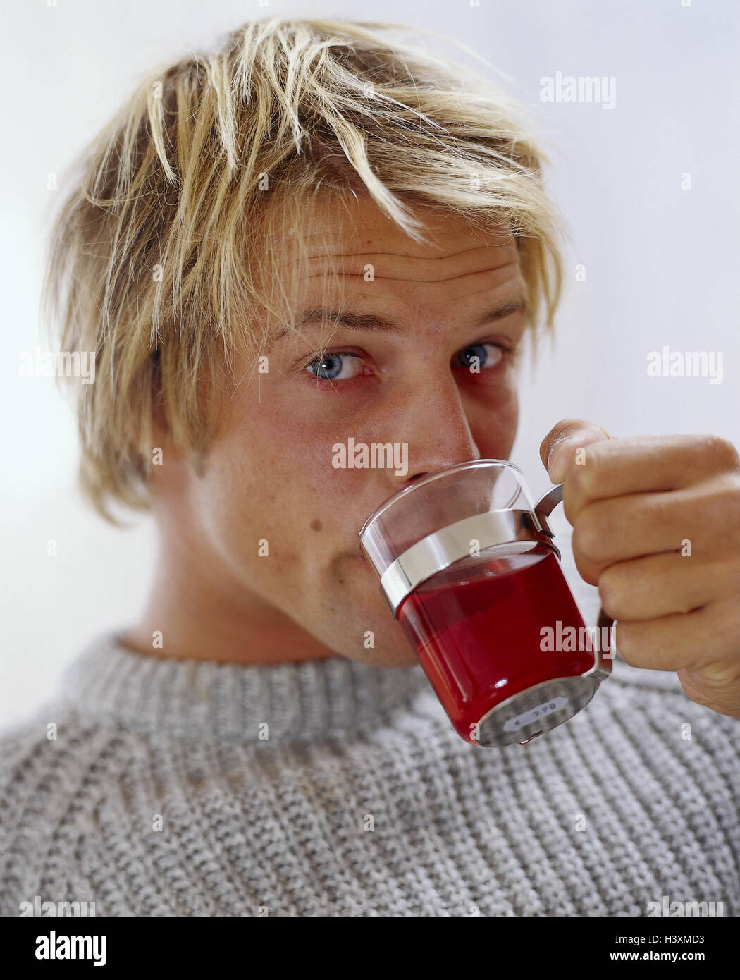 Man, young, tea drink, portrait, man's portrait, blond, expression ...