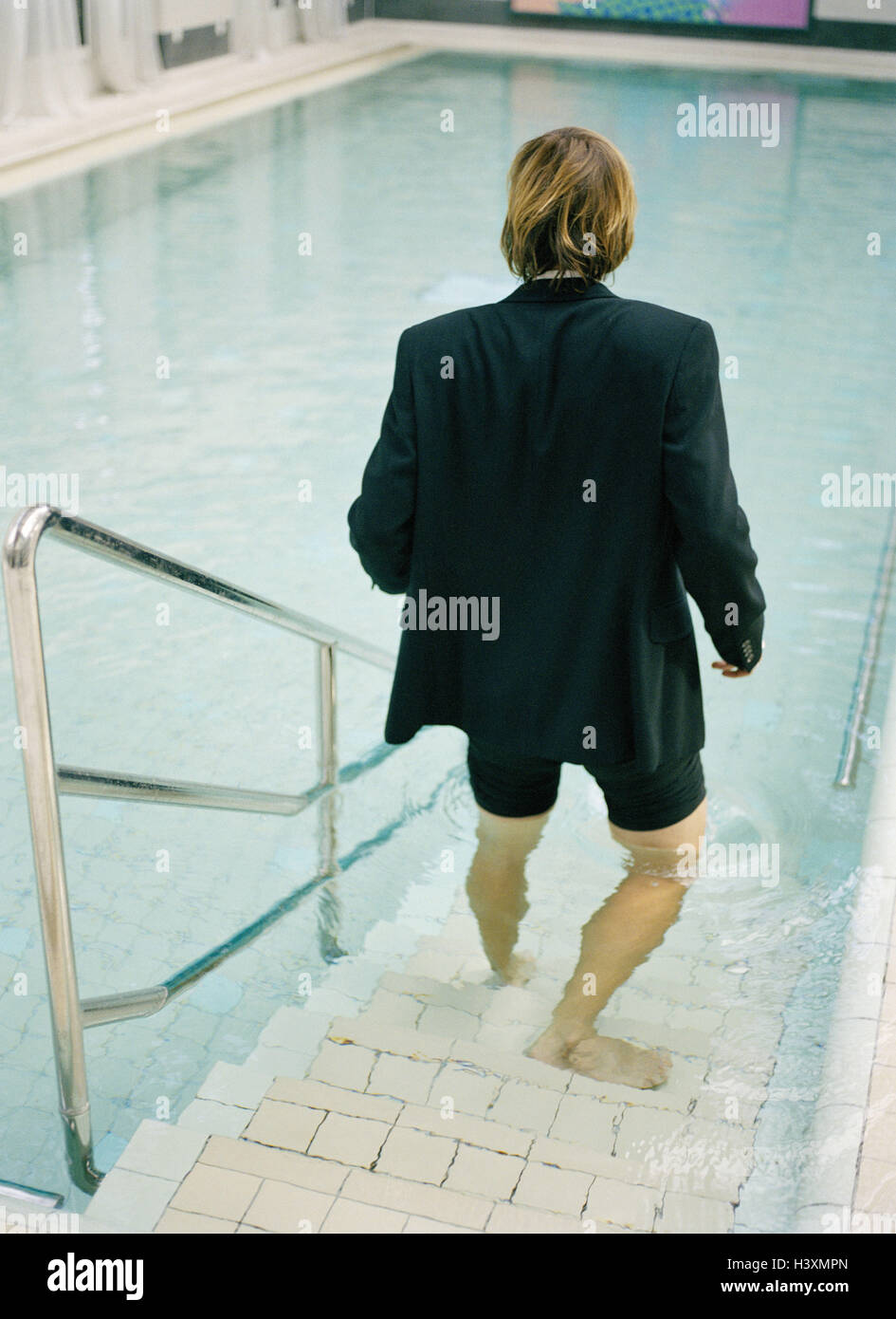 Swimming pools, businessman, water, back view, pool, stairs, entrance ...