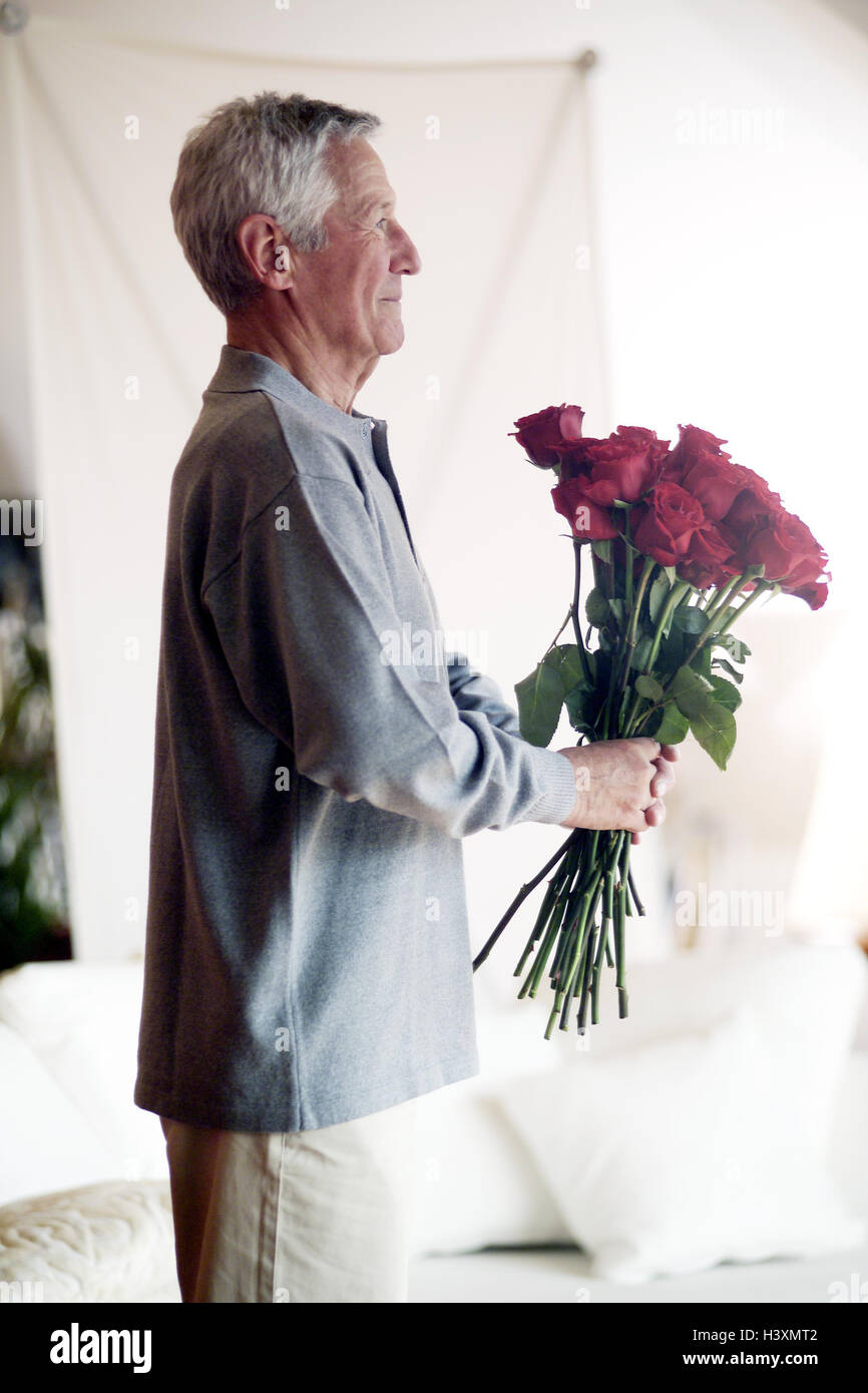 Boss, bunch of roses, at the side, man, senior citizens, old person, 55 ...
