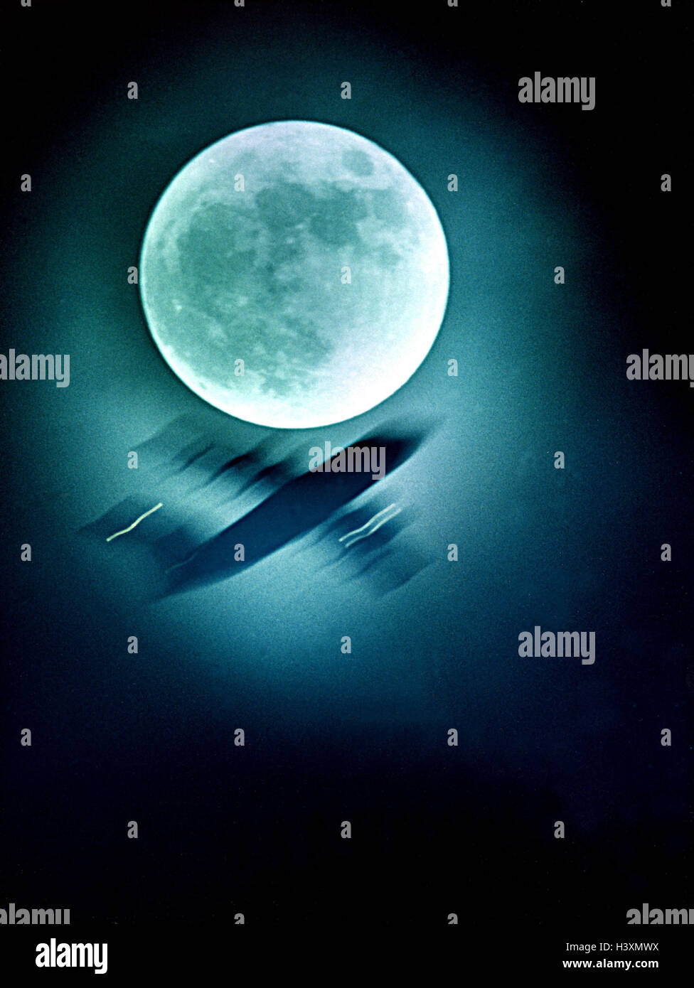Night heavens, full moon, airplane, blur, heaven, planet, moon, phase ...