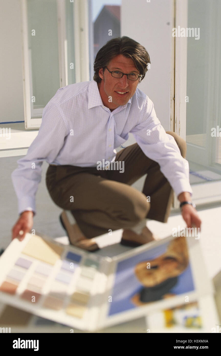 Flat, blank, man, carpet sample, select inside, house, new building ...