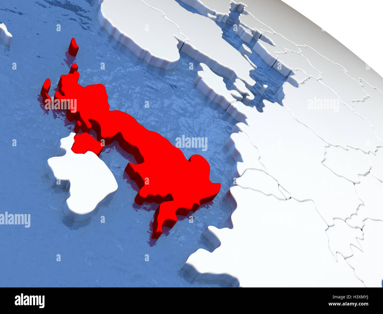 Map of United Kingdom on globe with metallic land and realistic water ...