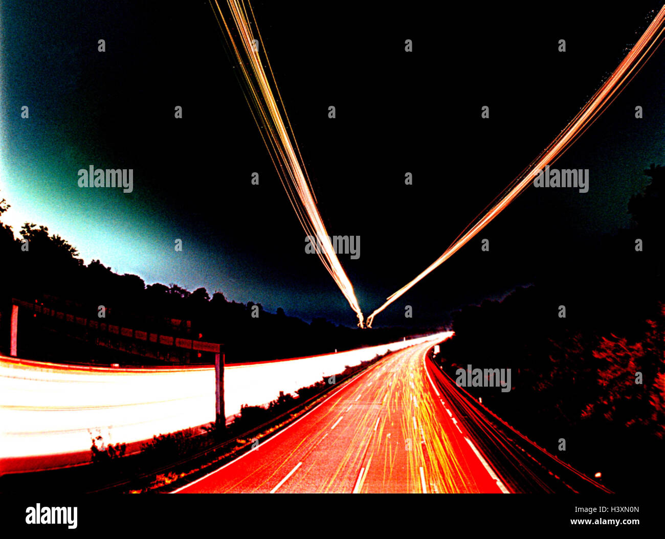 Highway, flight route, land approach, light film, night, [M], highway ...