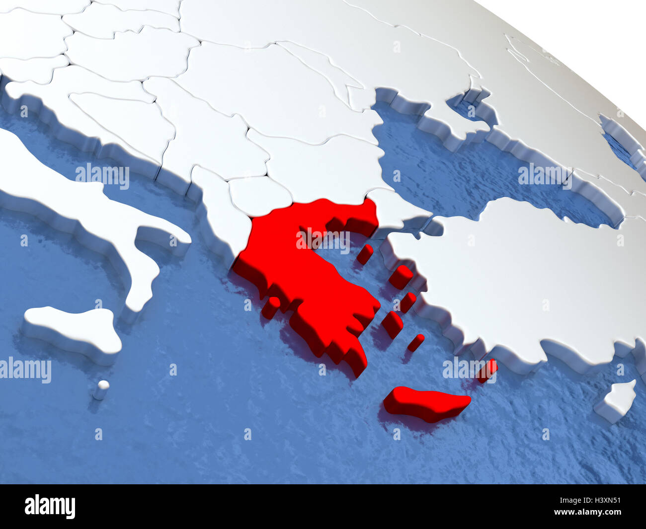 Map of Greece on globe with metallic land and realistic water. 3D ...