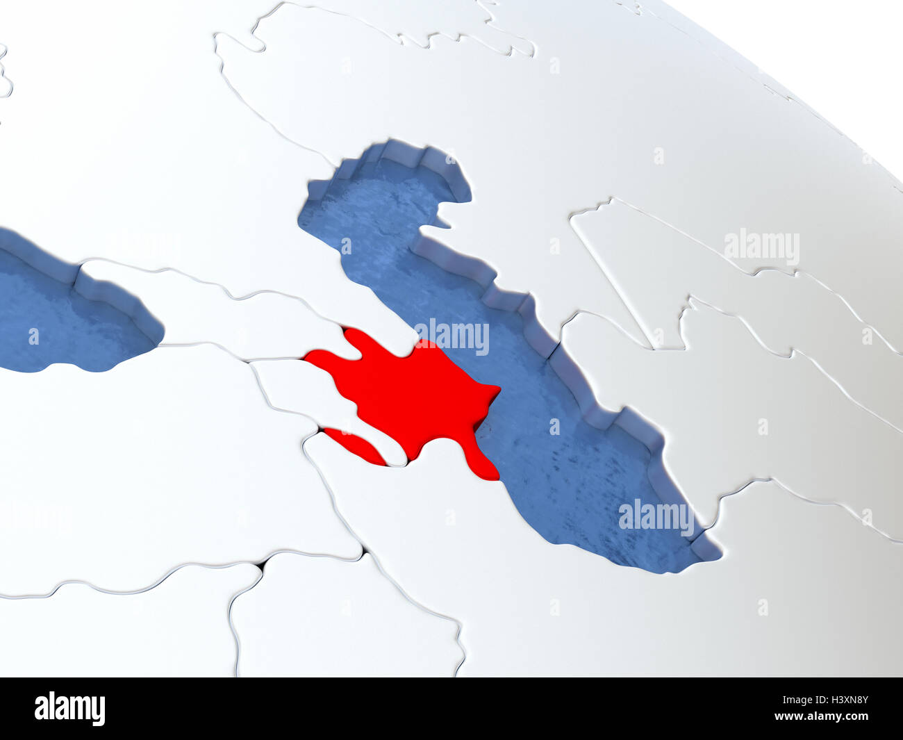 Map of Azerbaijan on globe with metallic land and realistic water. 3D ...