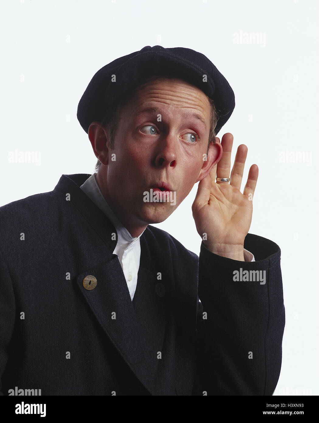 Man, beret, gesture, hearing, portrait, mb 82 A7 Stock Photo - Alamy